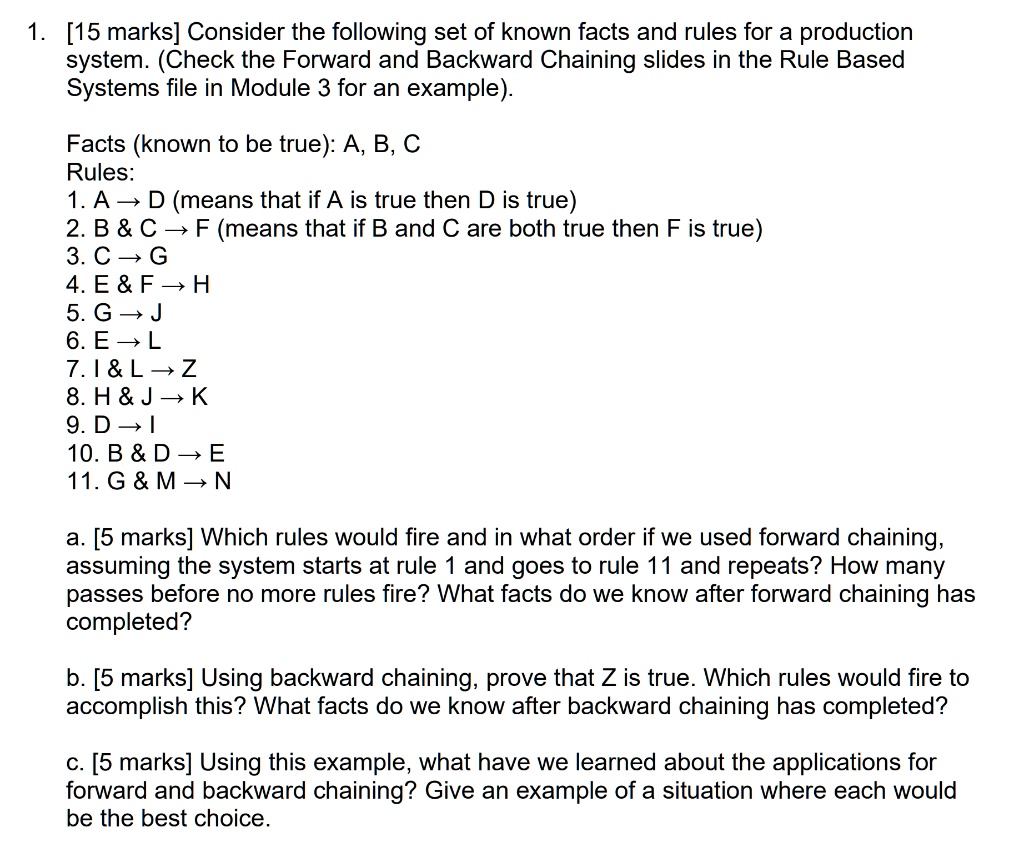 SOLVED: Consider the following set of known facts and rules for a ...