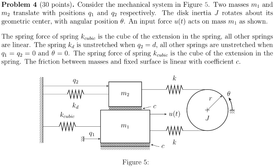 SOLVED: Part a) Write the equations of motion using variables q1, q2, and Î¸, using free-body ...