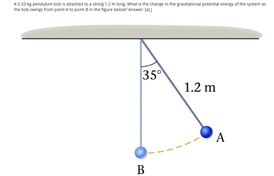 A 0.33-kg pendulum bob is attached to a string 1.2 m long. What is the change in the ...