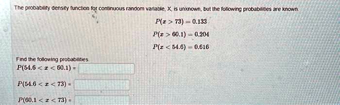 SOLVED: The probability density function for the continuous random variable X is unknown, but ...