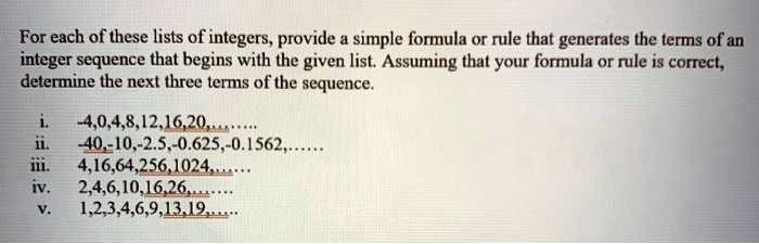 SOLVED:For each of these lists of integers, provide simple formula or ...