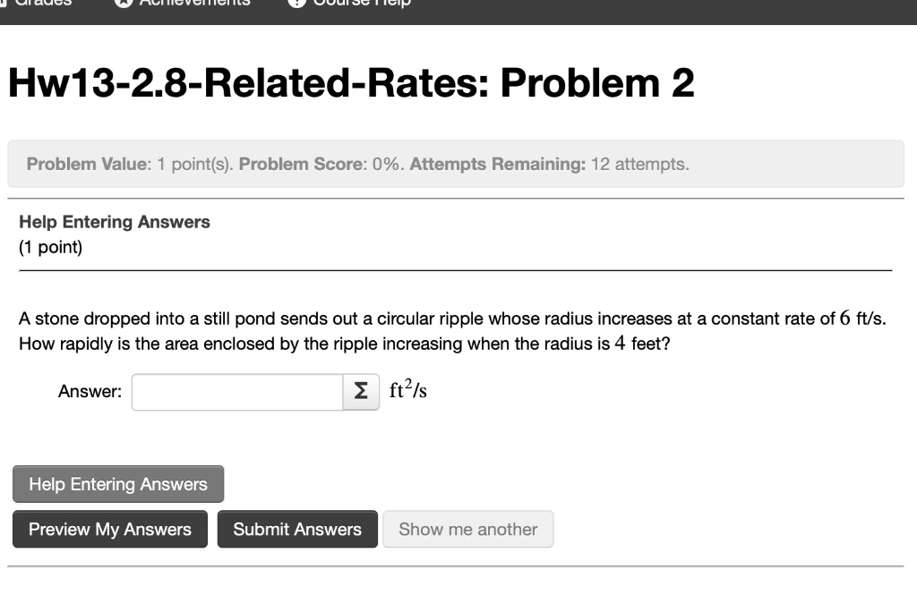 SOLVED: Hw13-28-Related-Rates: Problem 2 Problem Value: point(s ... SOLVED: Hw13-28-Related-Rates: Problem 2 Problem Value: point(s ...