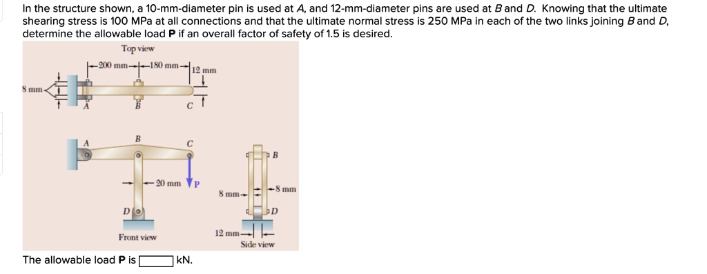 In the structure shown, a 10-mm-diameter pin is used at A, and 12-mm ...