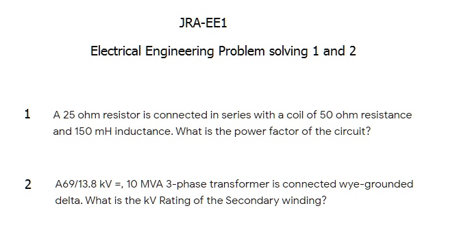SOLVED: JRA-EE1 Electrical Engineering Problem solving 1 and 2 1 A 25 ohm resistor is connected ...
