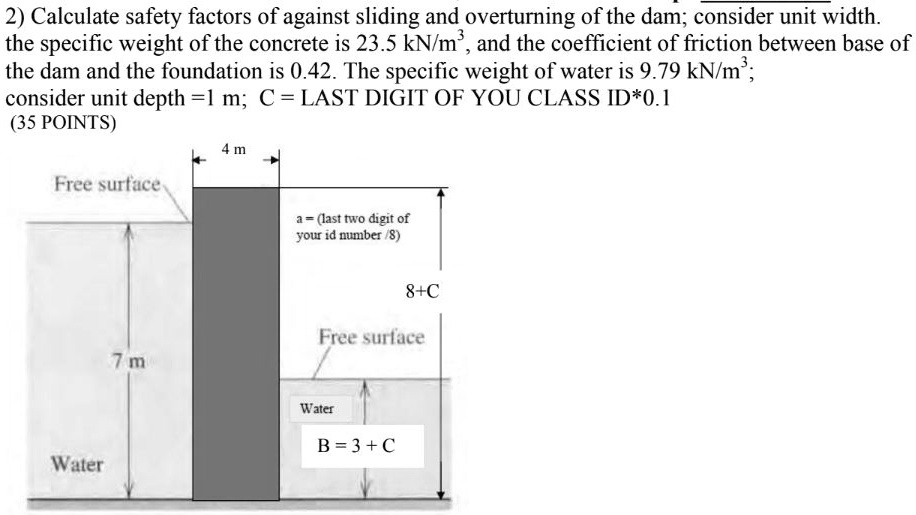 assume c2 2 calculate safety factors of against sliding and overturning ...
