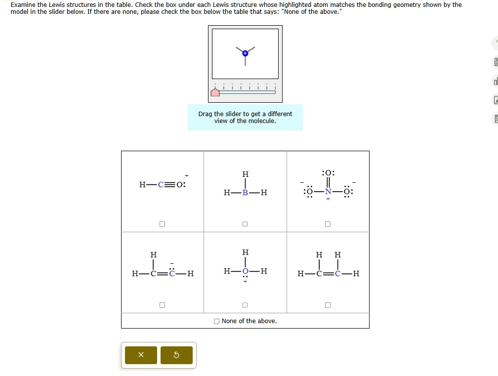 examine the lewis structures in the table check the box under each lewis structure whose ...