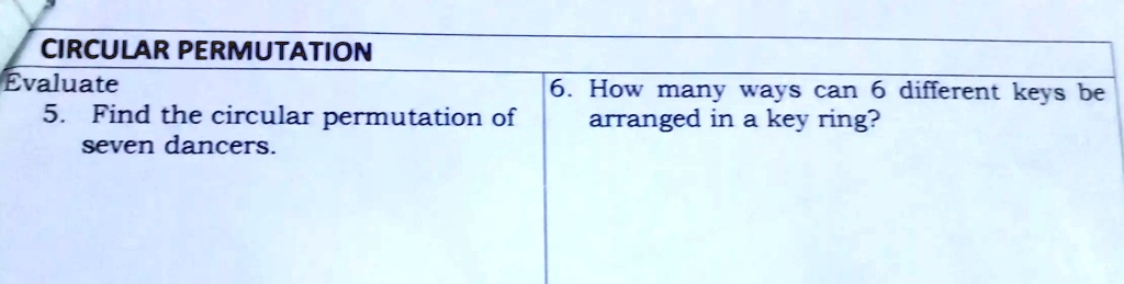 Solved Circular Permutation Evaluate 6 How Many Ways Can 6 Difierent Keys Be 5 Find The