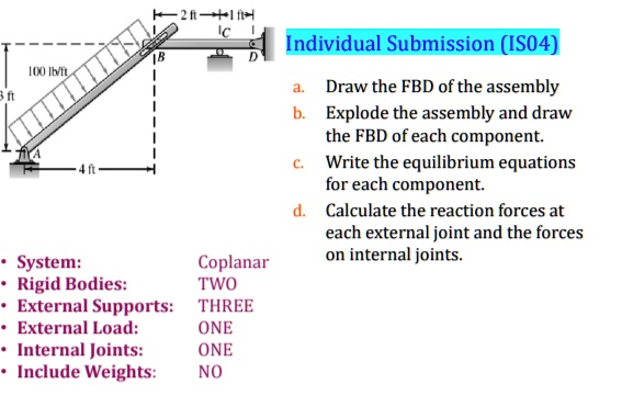 SOLVED: Individual Submission (IS04) I IMvll Draw the FBD of the assembly. Explode the assembly ...