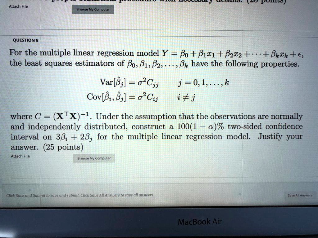 SOLVED: GulJ UCD Ia pOLIUD Attach File Browse My Computer QUESTION 8 For the multiple linear ...