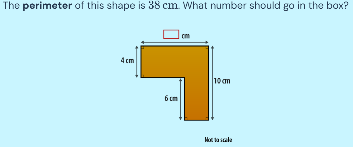 The perimeter of this shape is 38 cm . What number should go in the box ...