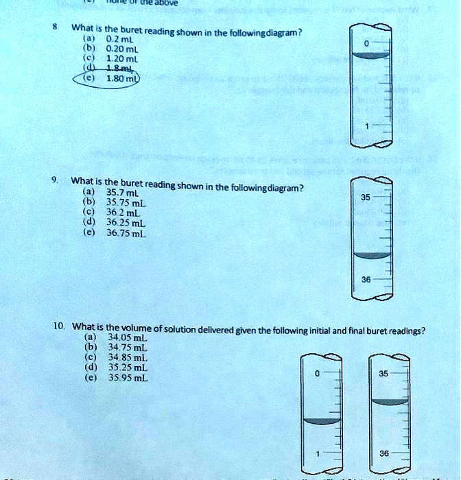 8 of the above What is the buret reading shown in the following diagram ...