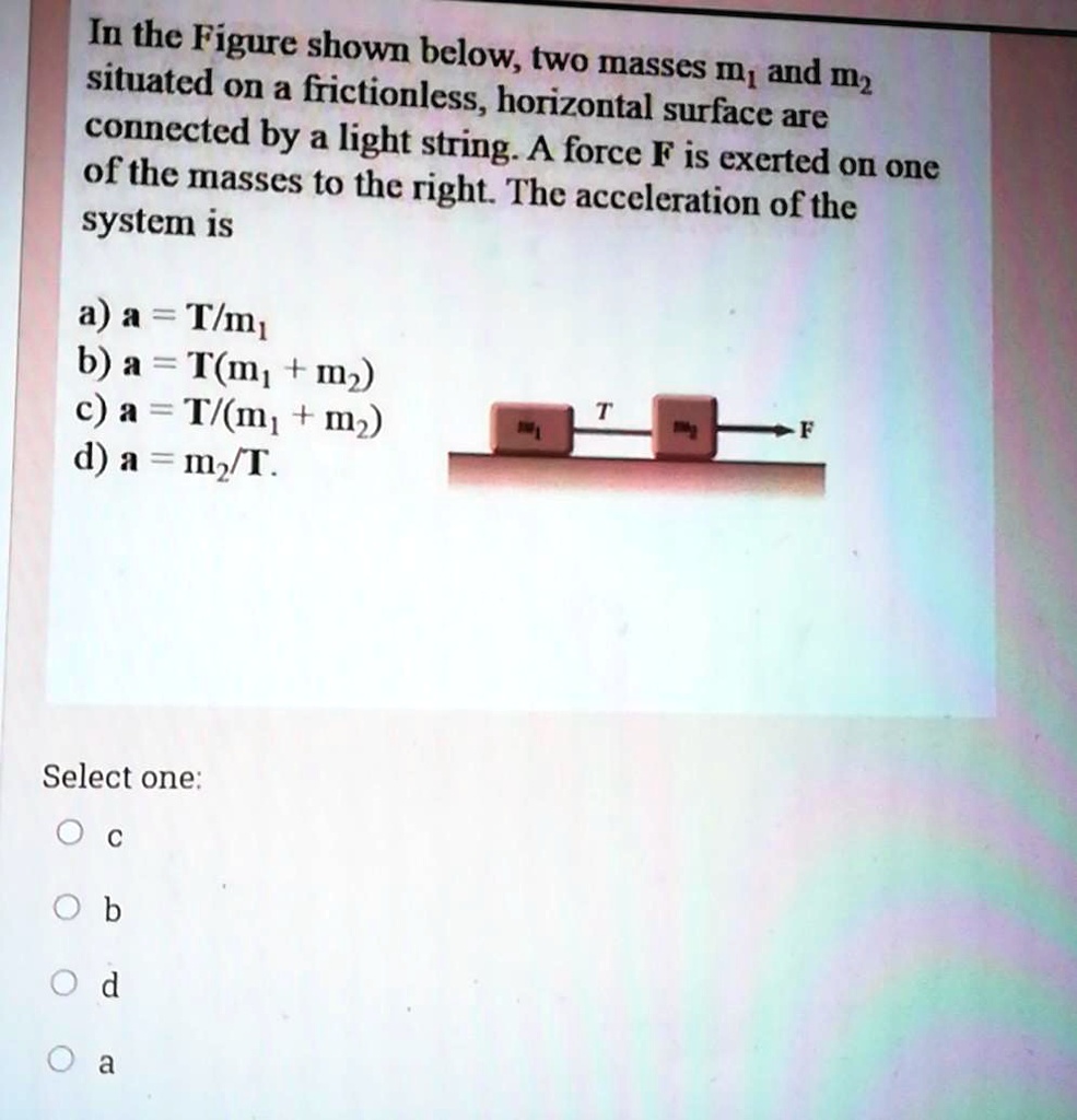 In the figure shown below, there are two masses, m1 and m2, situated on a frictionless ...