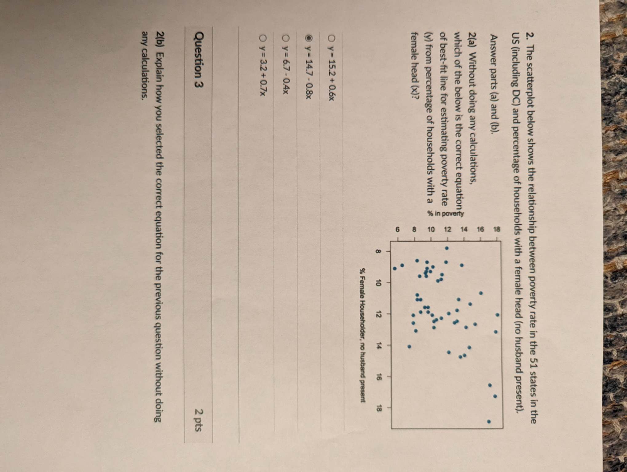 SOLVED: 2. The scatterplot below shows the relationship between poverty ...