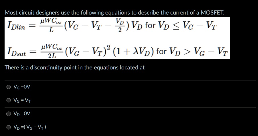 SOLVED: Most circuit designers use the following equations to describe ...