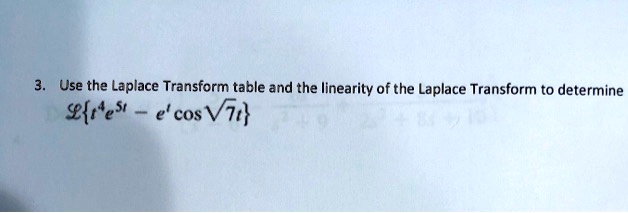 SOLVED: Use the Laplace Transform table and the linearity of the Laplace Transform to determine ...