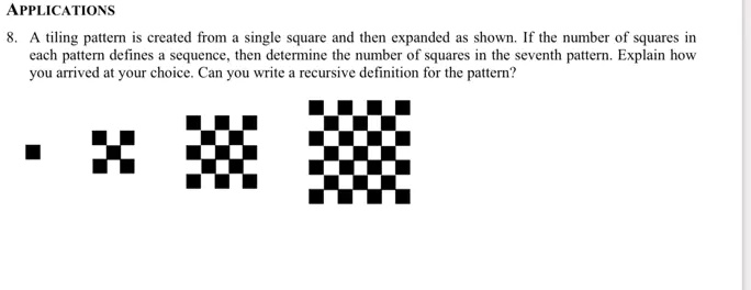 APPLICATIONS 8. A tiling pattern is created from a single square and then expanded as shown. If ...