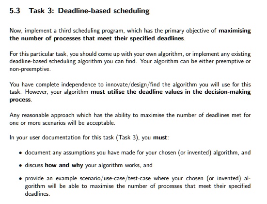 Solved Please Write The Programalgorithm In C For Linux 53 Task 3 Deadline Based Scheduling 5811