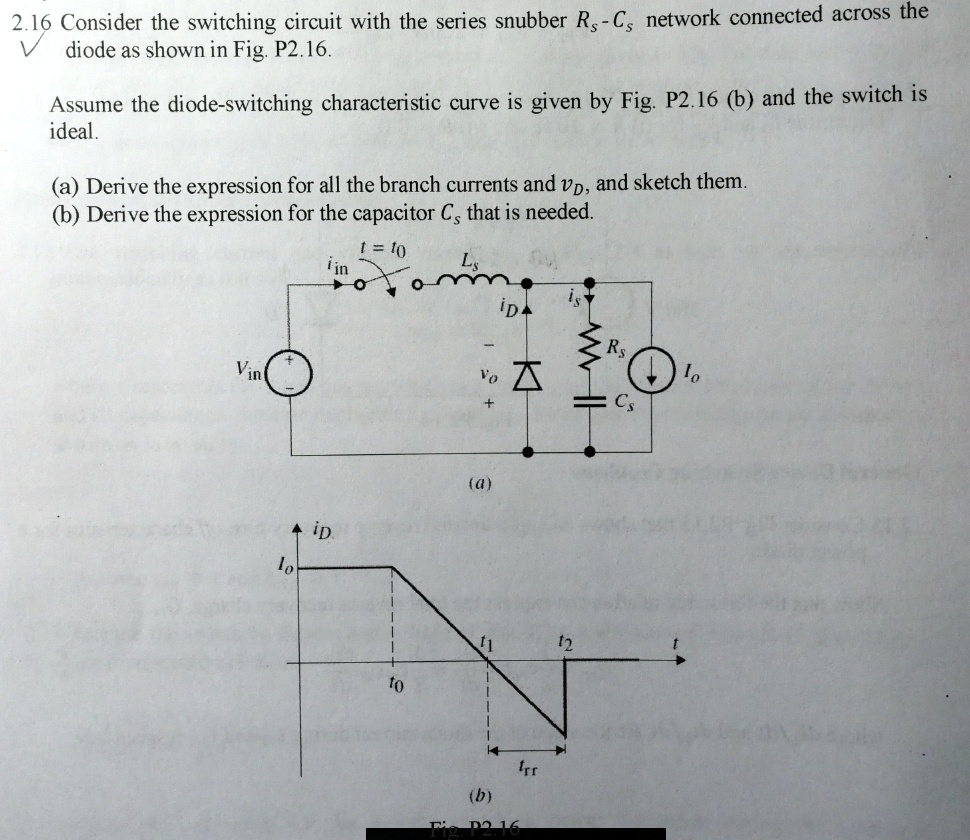2.16 Consider the switching circuit with the series snubber Rs-Cs network connected across the ...