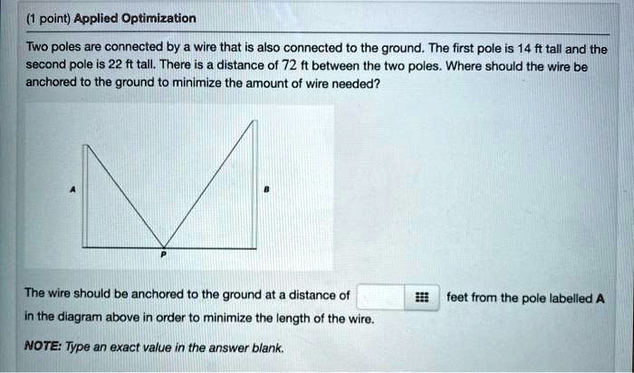 SOLVED: point) Applied Optimization Two poles are connected by a wire that is also connected to ...