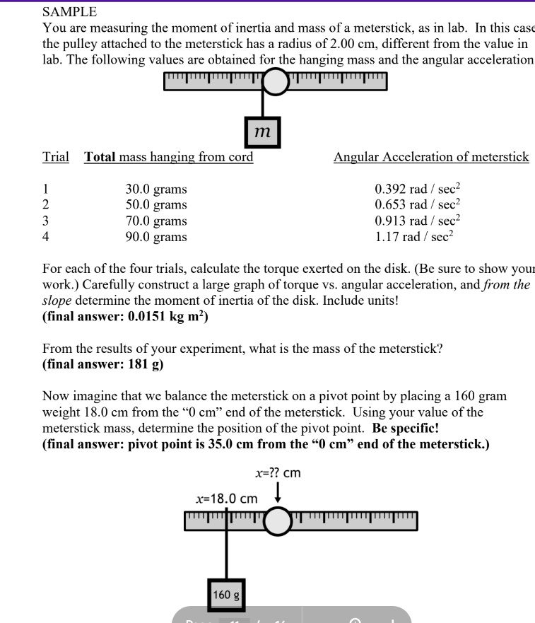 how did they get these answers sample you are measuring the moment of inertia and mass of a ...