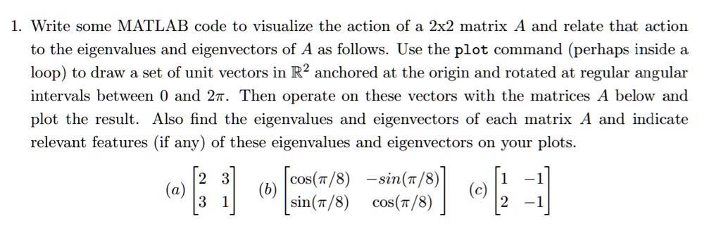 Solved Write Some Matlab Code To Visualize The Action Of A 2x2 Matrix A And Relate That Action