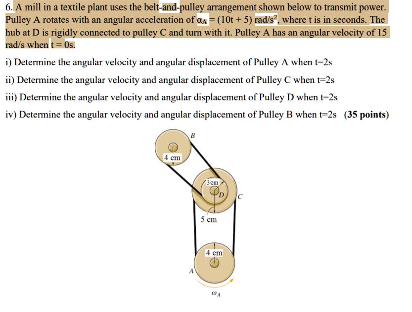 6. A mill in a textile plant uses the belt-and-pulley arrangement shown ...