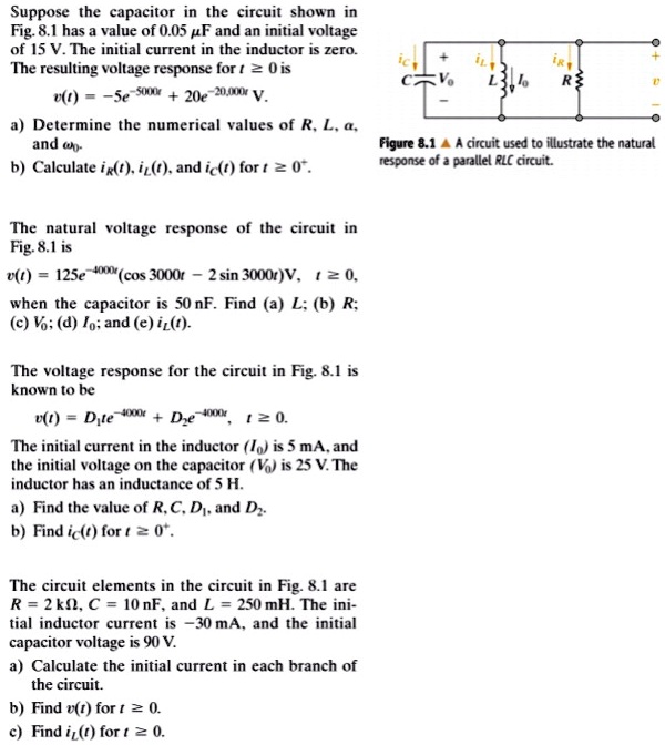 SOLVED: Suppose the capacitor in the circuit shown in Fig. 8.1 has a value of 0.05 F and an ...