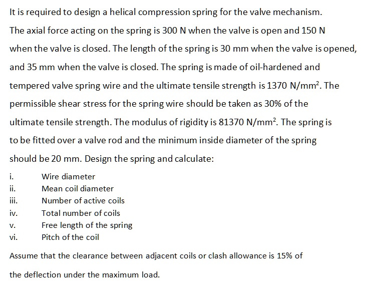 it is reguired to design a helical compression spring for the valve ...