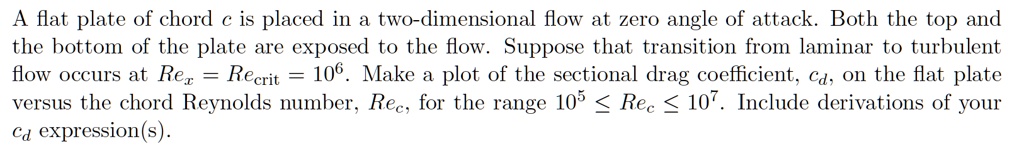 SOLVED: A flat plate of chord c is placed in a two-dimensional flow at ...