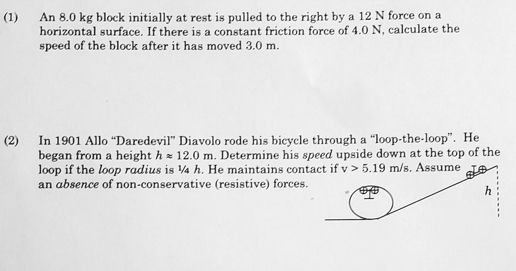 SOLVED: An 8.0 kg block initially at rest is pulled to the right by a 12 N force on a horizontal ...