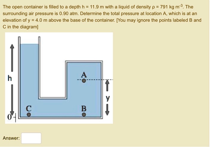 SOLVED: The open container is filled to a depth h = 11.9 m with a ...