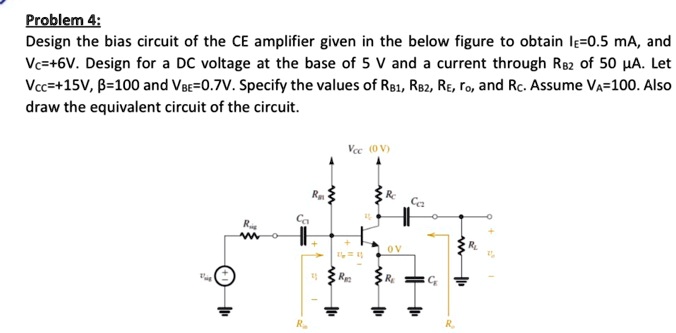 SOLVED: Problem 4: Design the bias circuit of the CE amplifier given in the below figure to ...