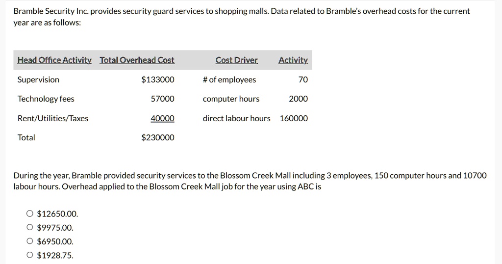 SOLVED: Bramble Security Inc. provides security guard services to ...