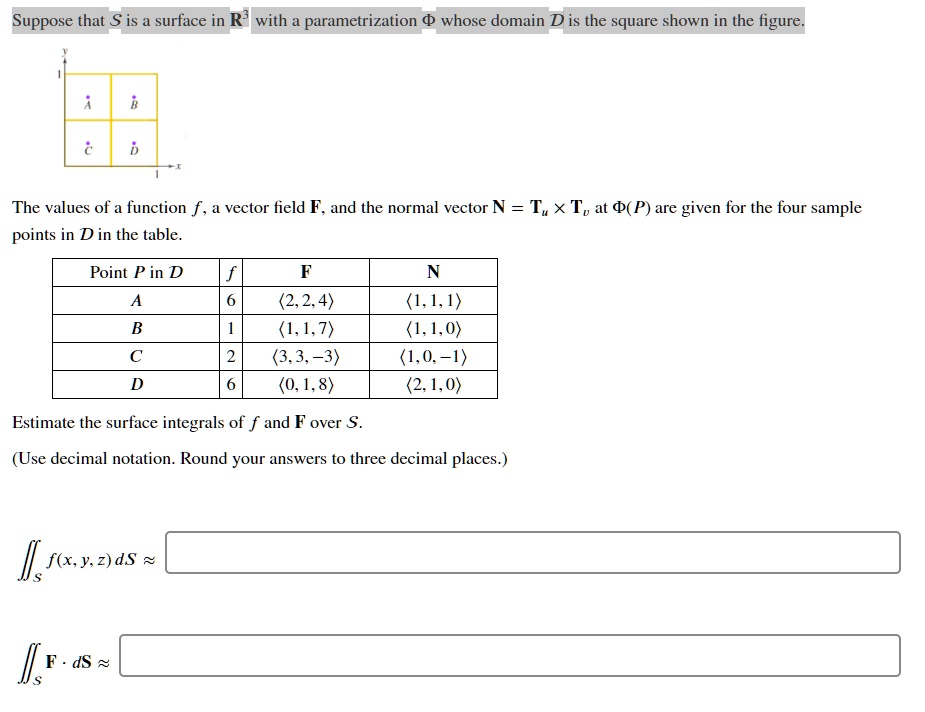 SOLVED: Suppose that S is surface in with parametrization d whose ...