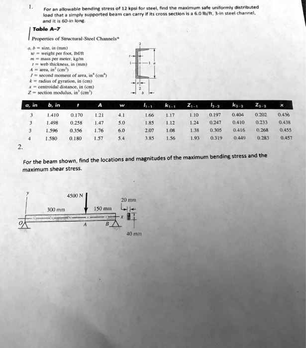 SOLVED: For an allowable bending stress of 12 kpsi for steel, find the ...