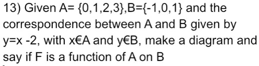 13) Given A= {0,1,2,3}, B={-1,0,1} and the correspondence...
