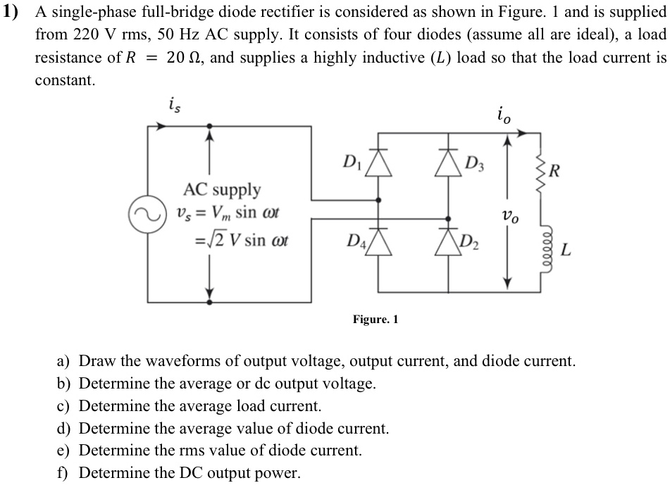 1 a single phase full bridge diode rectifier is considered as shown in ...