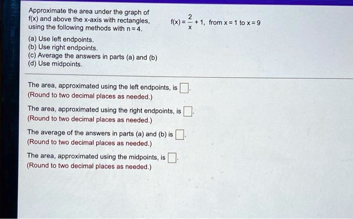 SOLVED: Approximate the area under the graph of f(x) and above the X-axis with rectangles, using ...