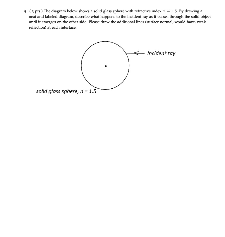 SOLVED: 5. (3 pts The diagram below shows solid glass sphere with ...