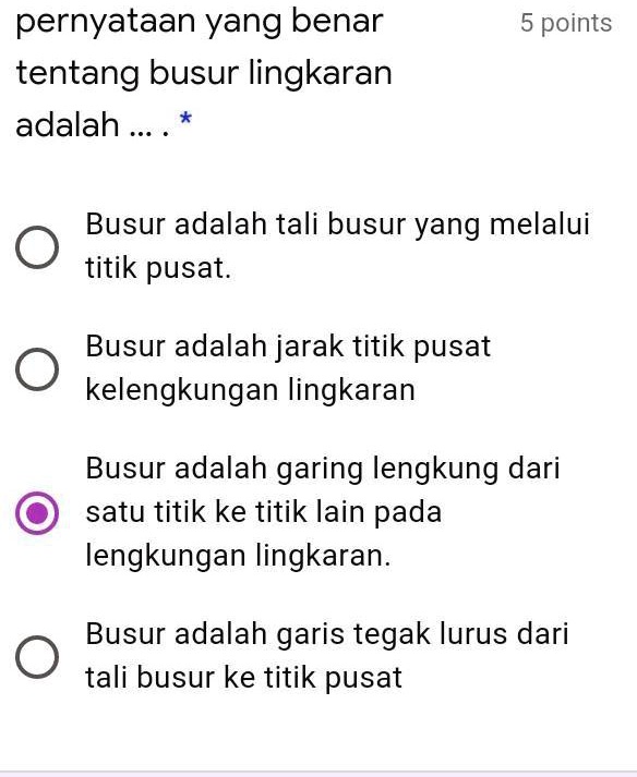 SOLVED: pernyataan yang benar tentang busur lingkaran adalah ... SOLVED: pernyataan yang benar tentang busur lingkaran adalah ...