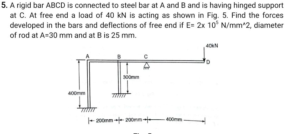 5. A rigid bar ABCD is connected to steel bar at A and B and...