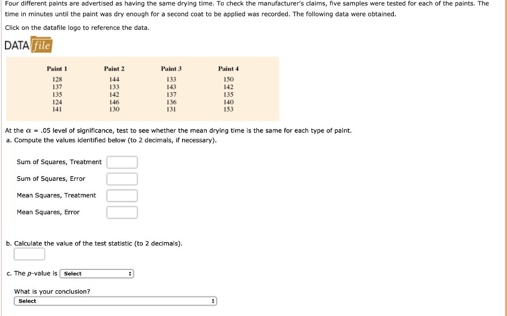 Four different paints are advertised as having the same drying time. To ...