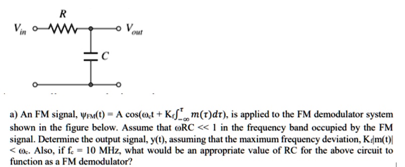 R Vin Vout C 00- a) An FM signal, ψFM(t) = A cos( t + Kf ∫-∞^t m(τ)dτ ...