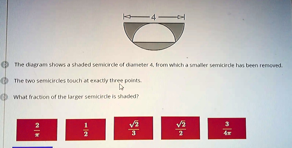 Solved The Diagram Shows A Shaded Semicircle Of Diameter 4 From Which A Smaller Semicircle Has 