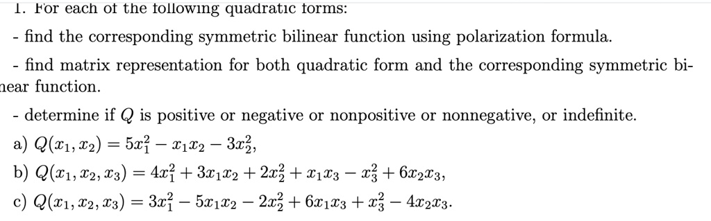 1 For Each Of The Following Quadratic Forms Find The Corresponding Symmetric Bilinear