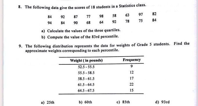 the following data give the scores of 18 students in statistics class 4 ...
