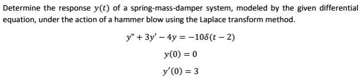 SOLVED: Determine the response y(t) of a spring-mass-damper system ...