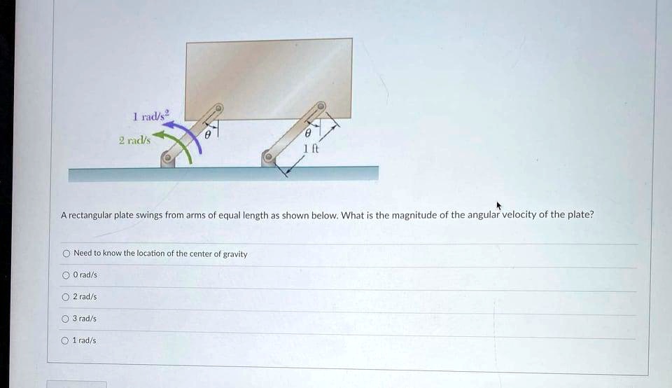 SOLVED: 2 rcVs A rectangular plate swings from arms of equal length as shown below. What is the ...