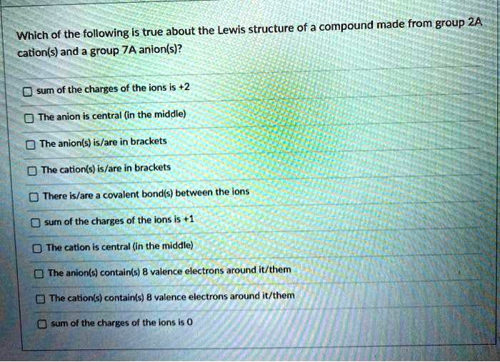 SOLVED: The Lewis structure of a compound made from Group 2A cations ...