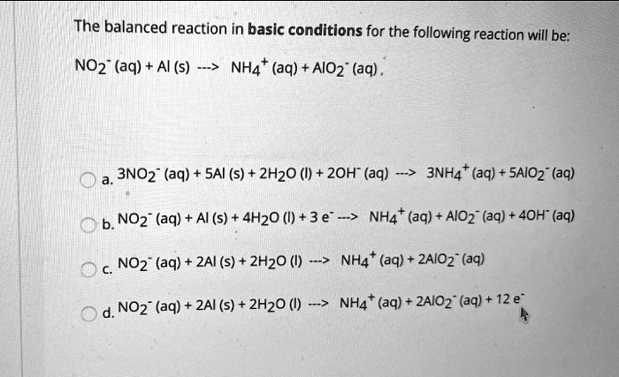 SOLVED: The balanced reaction in basic conditions for the following ...